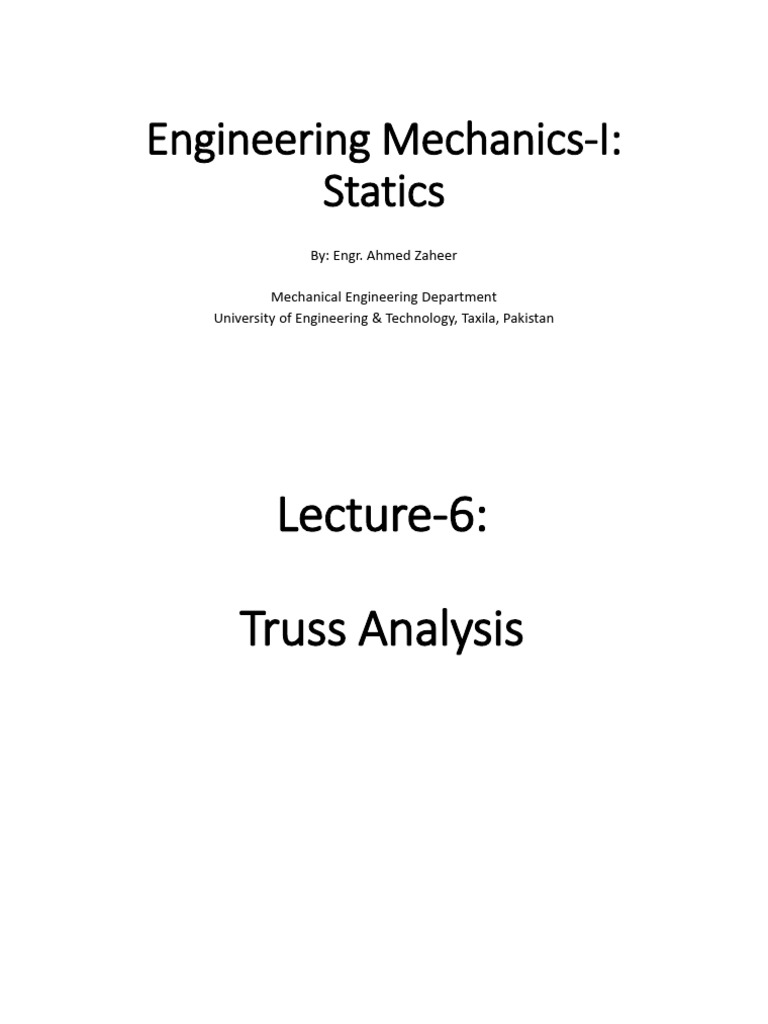 EM-I - Lec-6. Trusses | PDF | Truss | Force