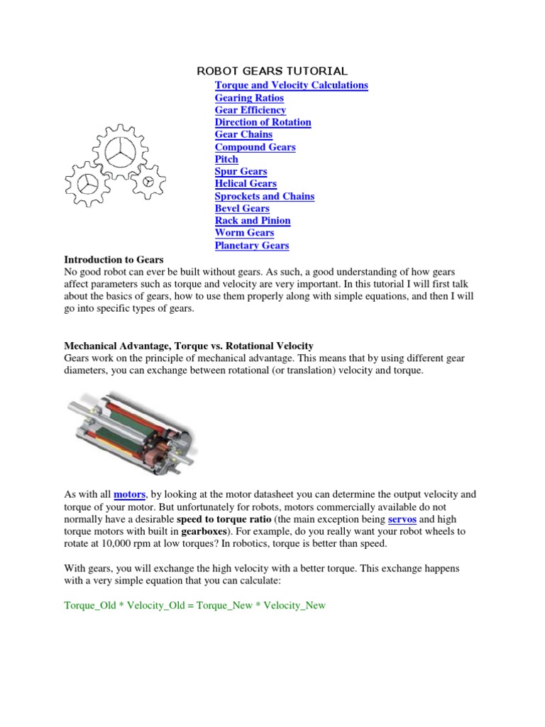Robot Gears Tutorial | PDF | Gear | Torque