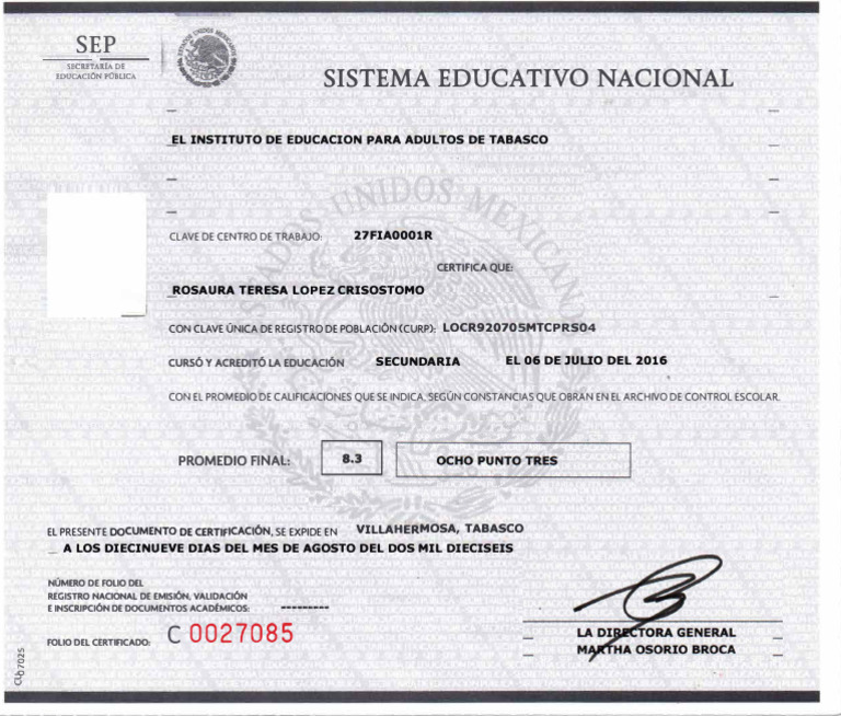 Certificado de Secundaria Modificado | PDF