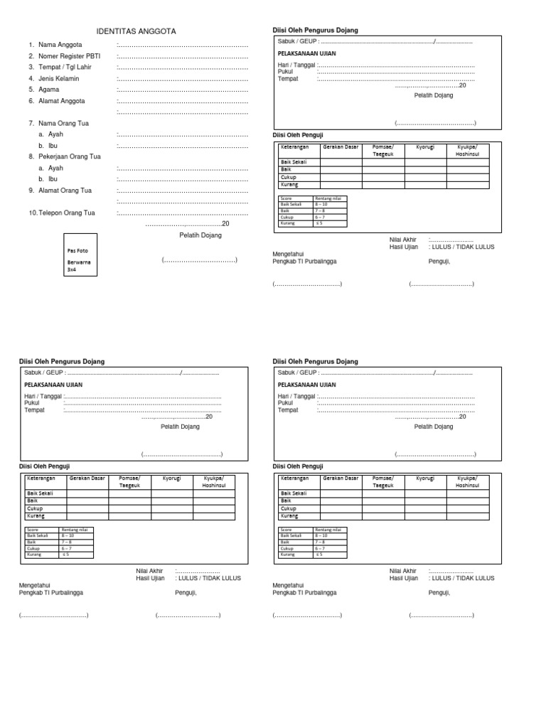 Formulir Identitas Anggota Dojang | PDF
