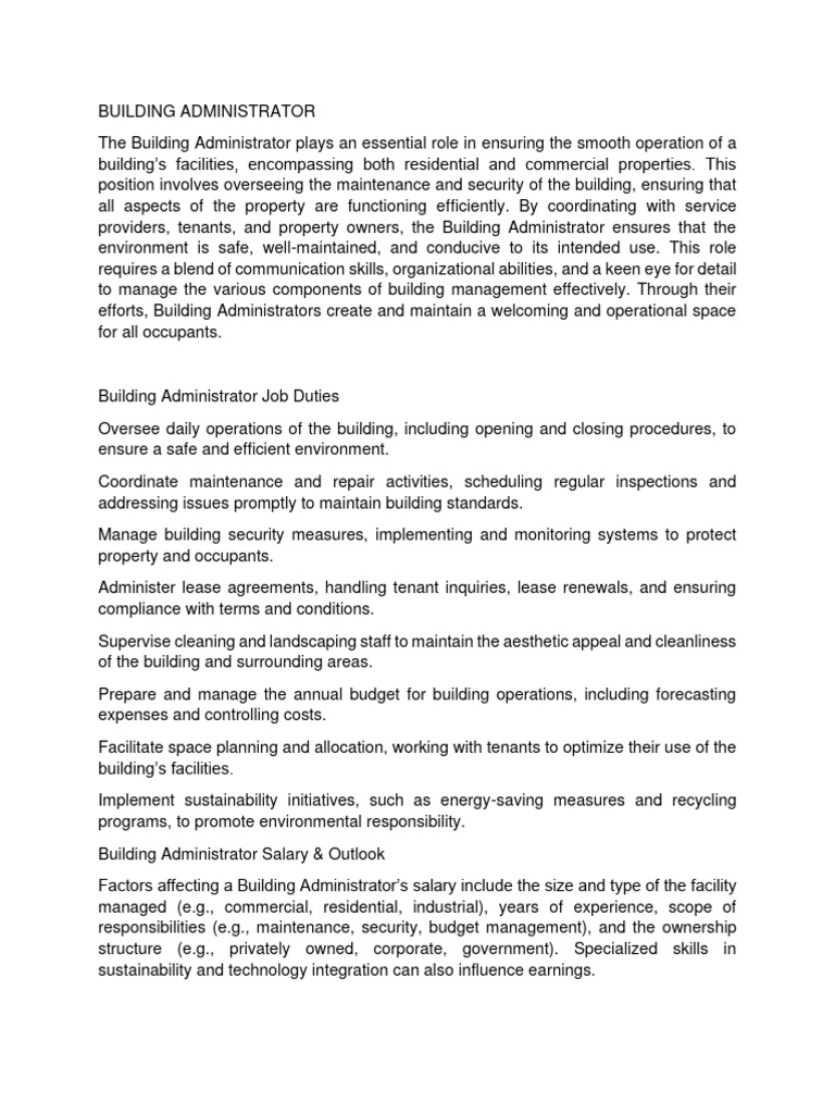 Building Administrator Roles and Salary | PDF | Building | Salary