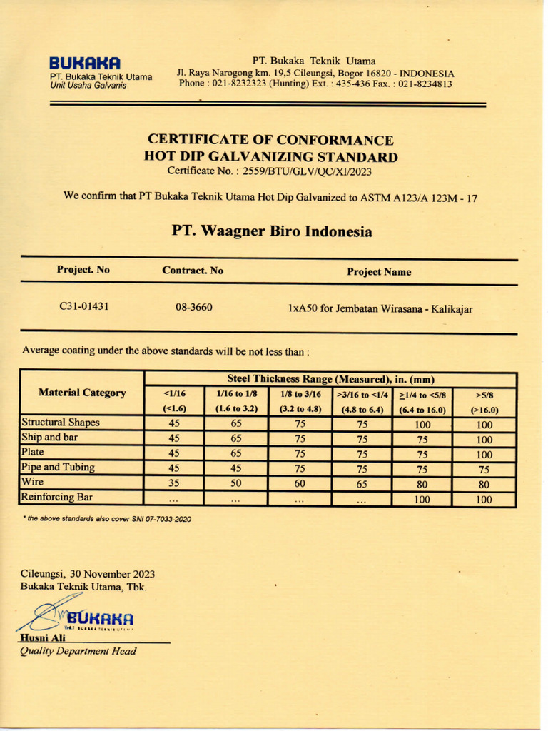Galvanizing Certificate 1xa50 | PDF