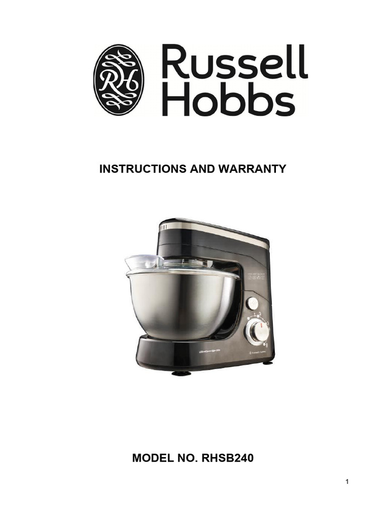 RHSB240 RH 600W Mix Art Black Stand Bowl Mixer | Download Free PDF | Ac Power Plugs And Sockets