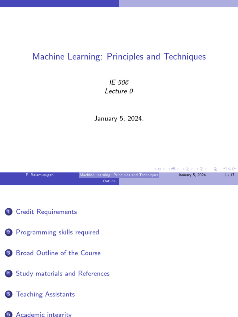 IE506 Lecture0 2024jan5 | PDF | Machine Learning | Cognition