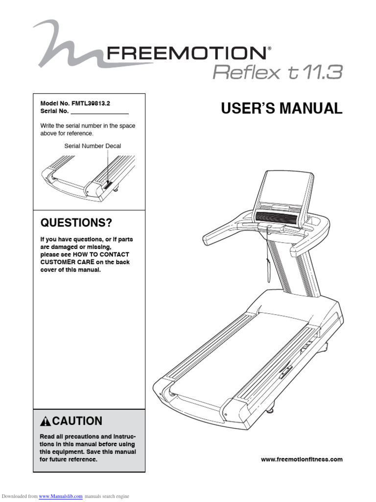 Freemotion Reflex t11.3 Treadmill Users Manual | PDF | Treadmill | Screw