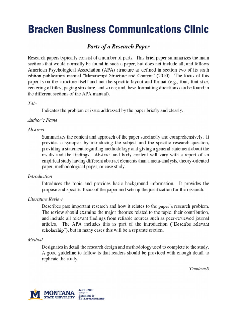 Parts of a Research Paper Handout | PDF | Apa Style | Methodology