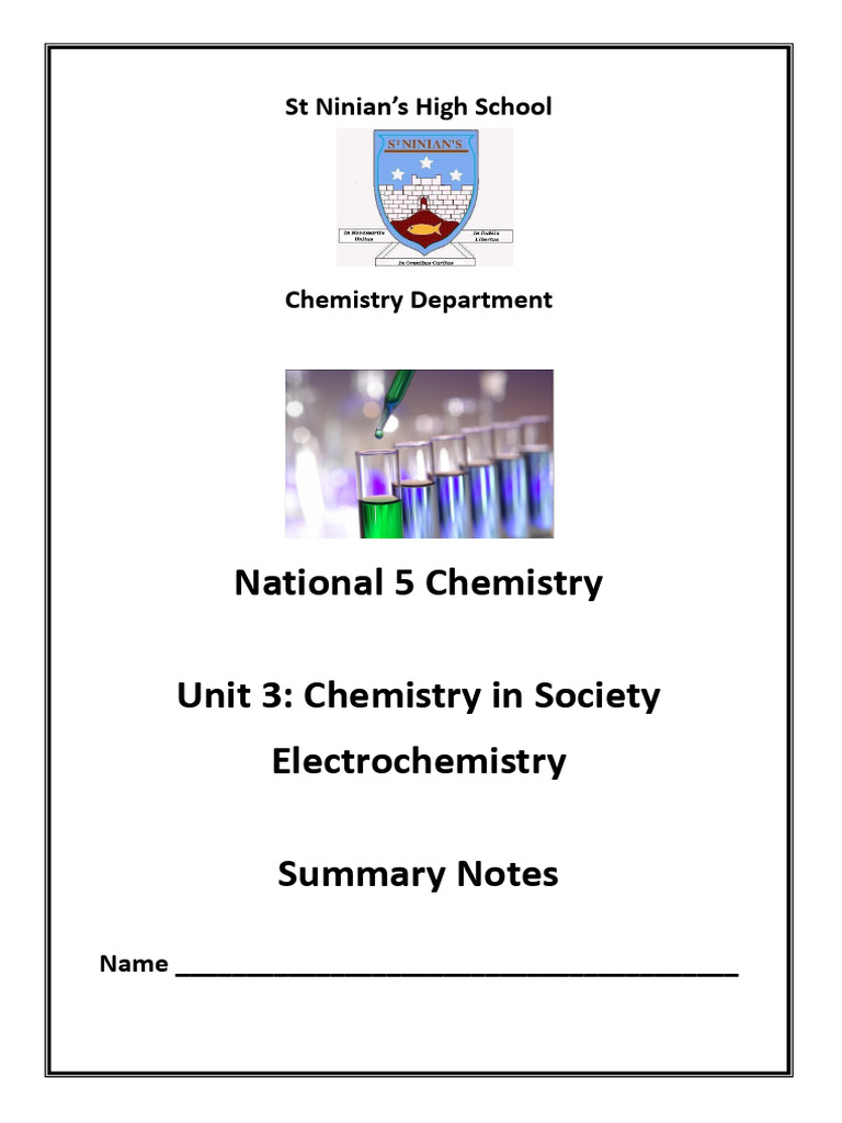 National 5 Chemistry: Electrochemistry Notes | PDF | Electrochemistry ...