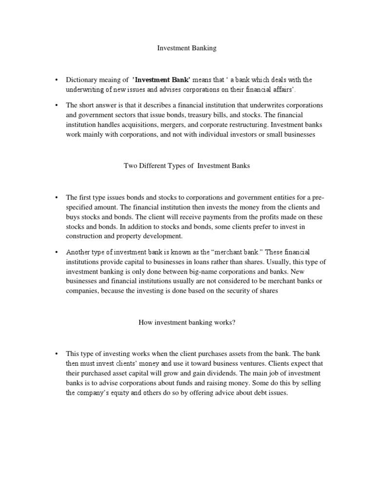 Investment Banking WORD | PDF | Investment Banking | Investing