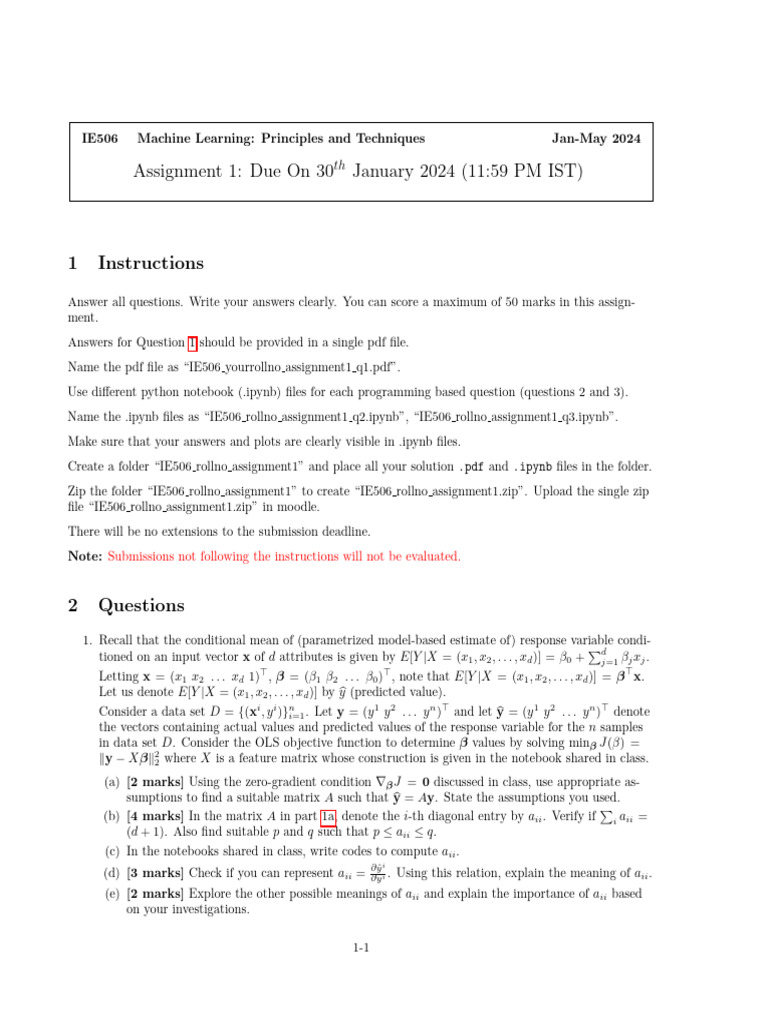 IE506 Assignment1 | Download Free PDF | Errors And Residuals | Regression Analysis