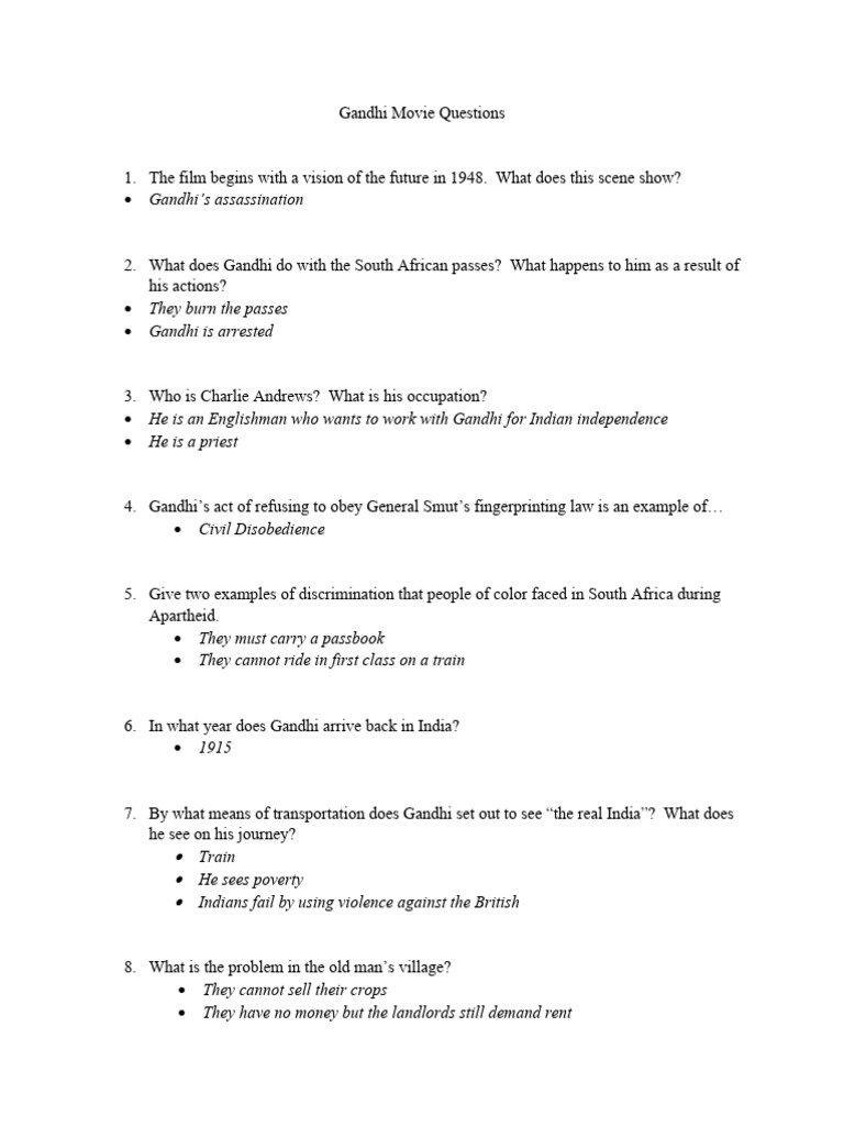 Gandhi Movie Question | PDF | Mahatma Gandhi