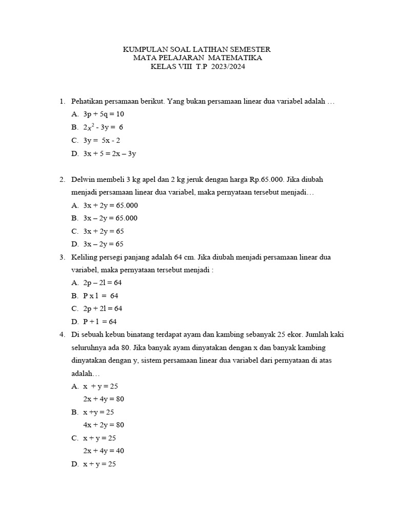 Latihan Soal Semester Ganjil 23 | PDF