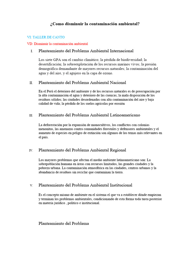 Trabajo Del Plantamiento Del Problema | Descargar gratis PDF | Entorno natural | Contaminación