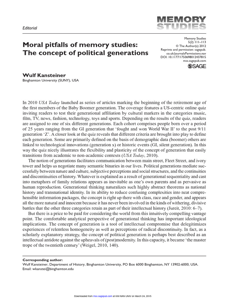 Moral Pitfalls of Memory Studies: The Concept of Political Generations ...