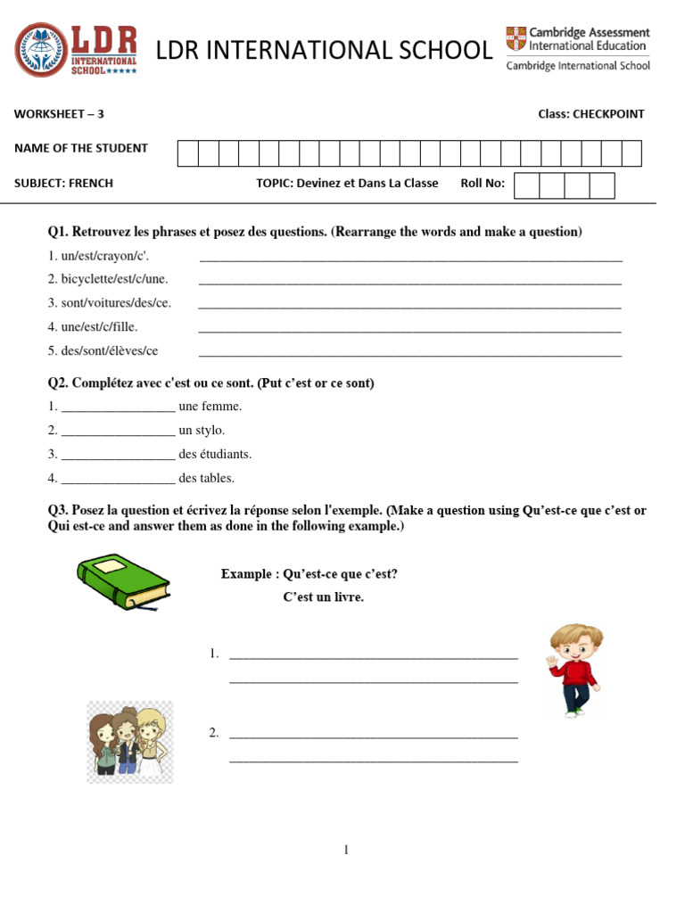 Checkpoint French Worksheet-3 | PDF