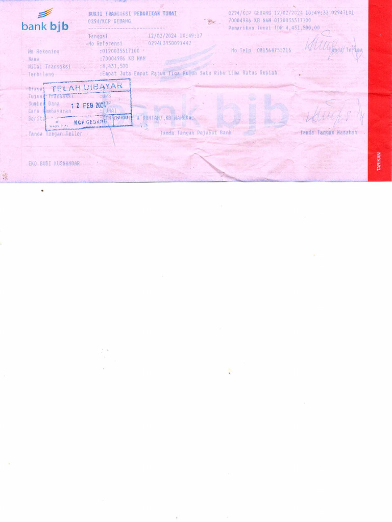 Slip Penarikan Bop 3 Bulan 2024 | PDF