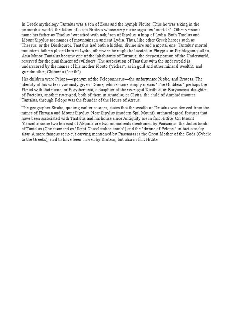 Tantalus | PDF | Greek Mythology | Ancient Greek Religion