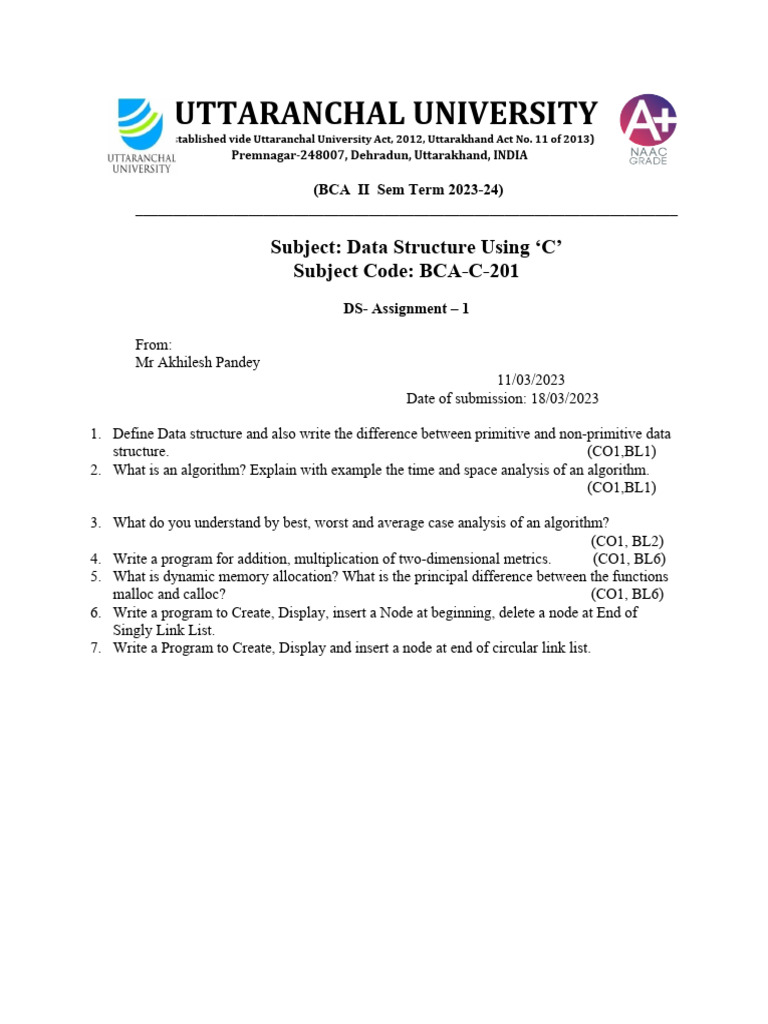 BCA Data Structures Assignment | PDF | Art | Computers