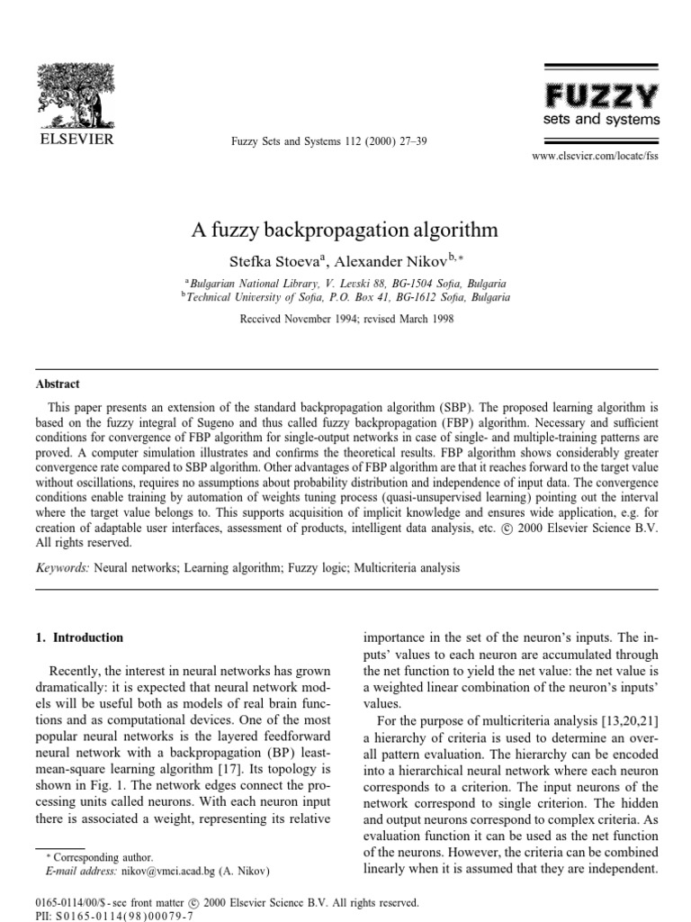 A Fuzzy Back Propagation Algorithm Pdf Artificial Neural Network Fuzzy Logic