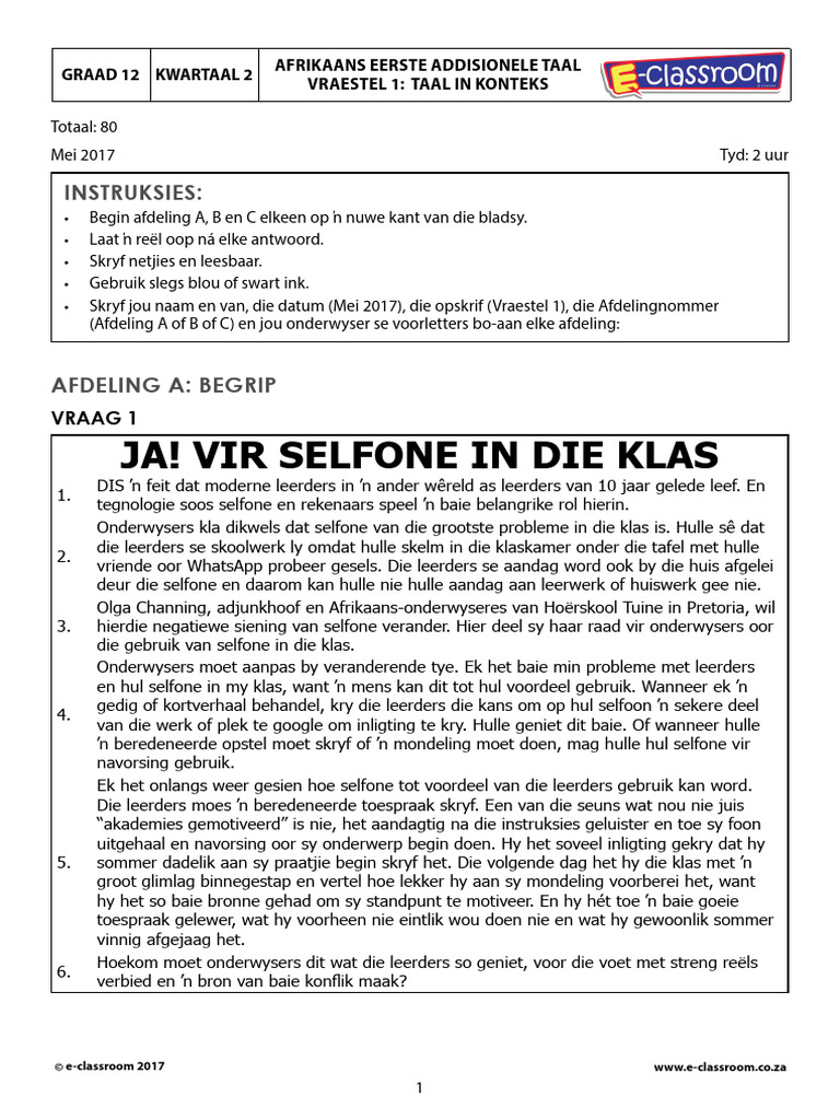 Gr12kw2 Afri Eat Vraestel 1 Taal in Konteks | PDF