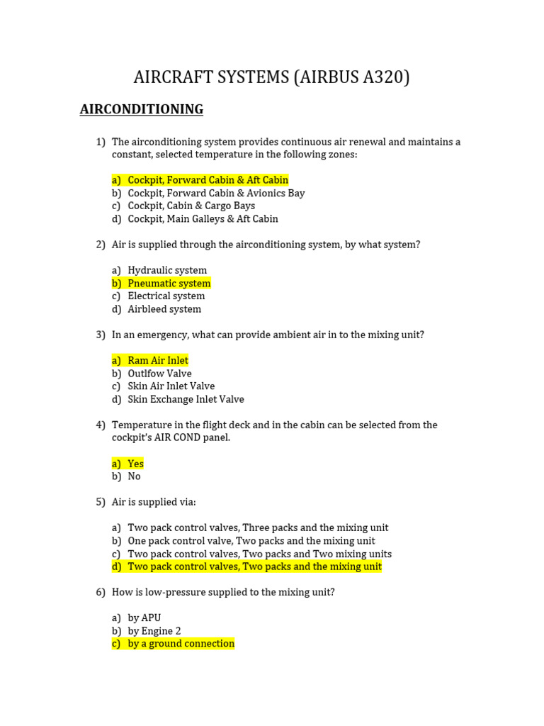 A320 Questionnaires | PDF | Valve | Aviation