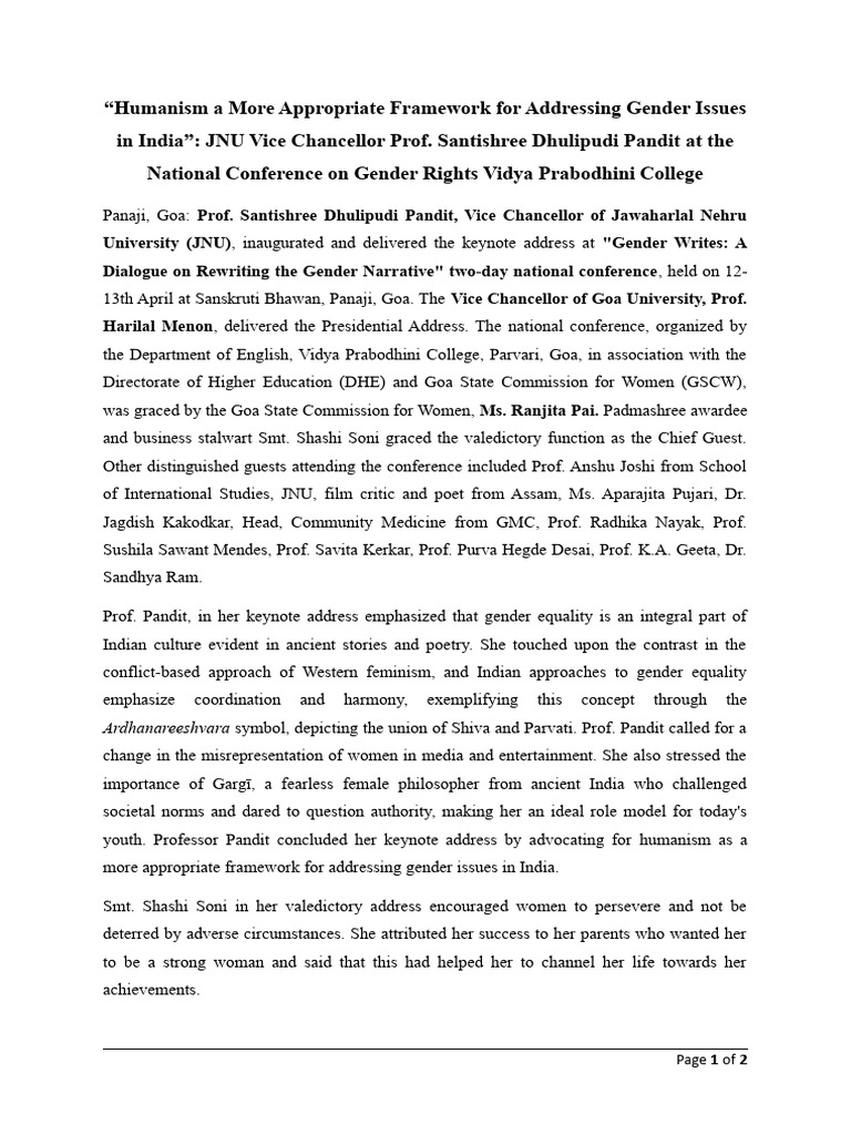 Gender Writes - Two Days Conference Report | PDF | Gender | Gender Studies