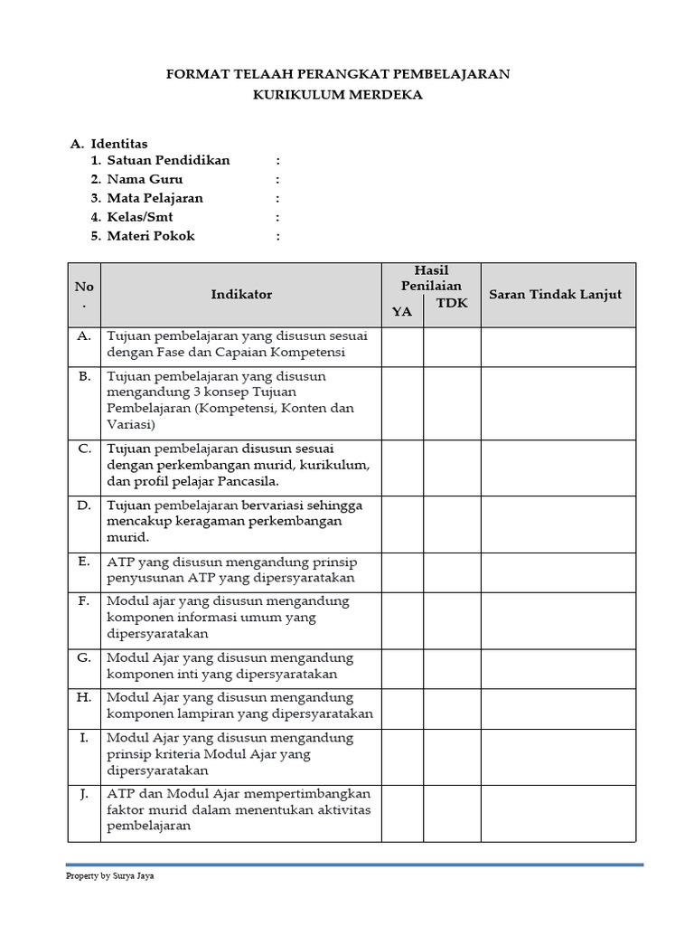 3a. Format Telaah Perangkat Kumer | PDF