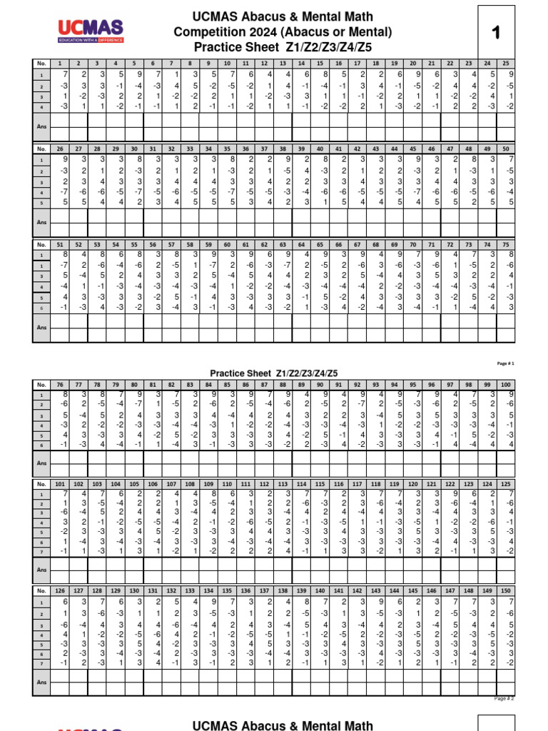 UCMAS Abacus Competition Practice 2024 | PDF