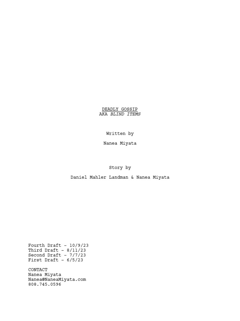 Deadly Gossip 4th Draft 4 | PDF