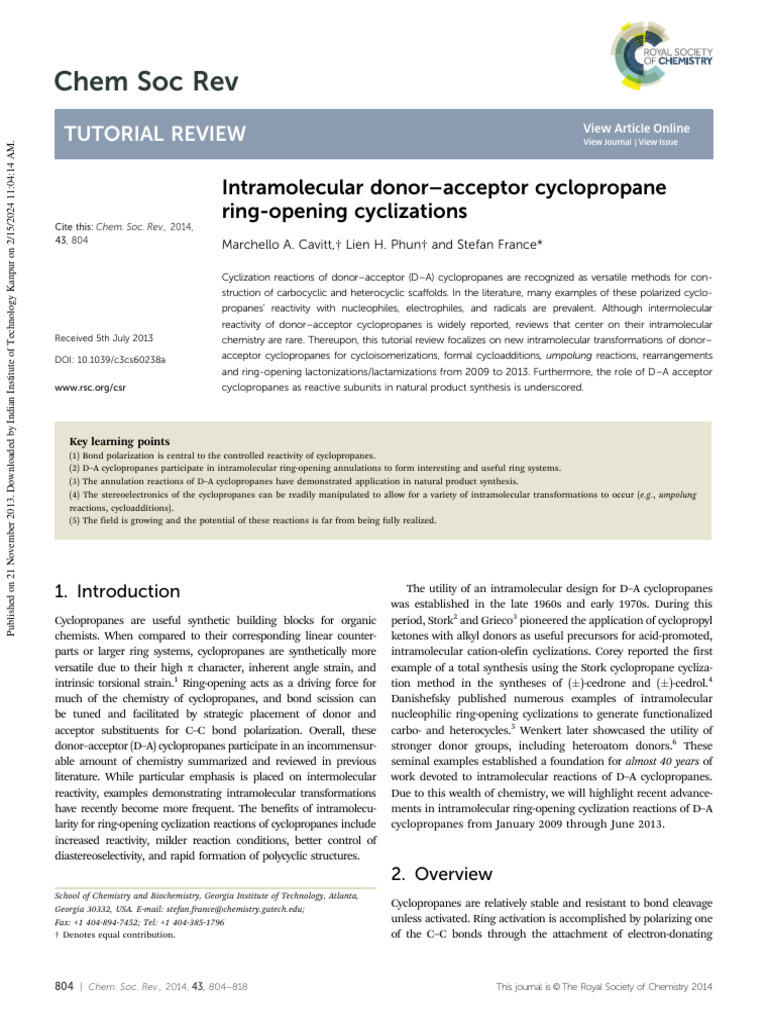 Cyclopropane Reactions for Chemists | PDF | Chemical Reactions ...