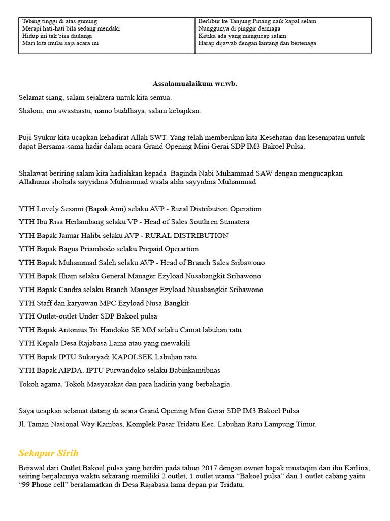 Rundown Acara Grand Opening | PDF