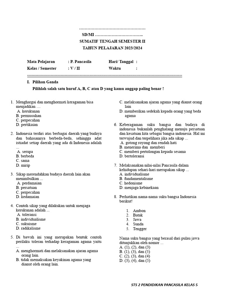 SOAL P. Pancasila STS 2 | PDF