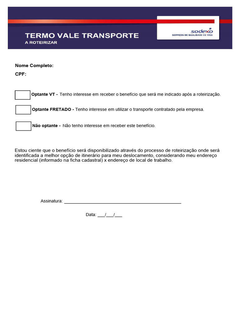 Termo Vale Transporte PDF