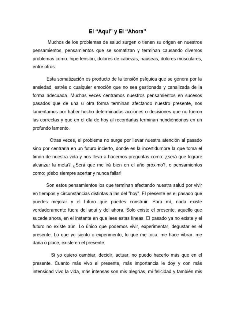 El Aqui y El Ahora | PDF | Sicología | Las emociones El Aqui y El Ahora | PDF | Sicología | Las emociones