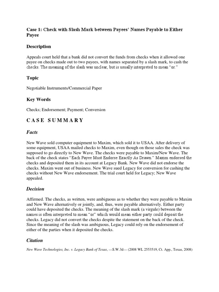 Case Study | PDF | Guarantee | Cheque