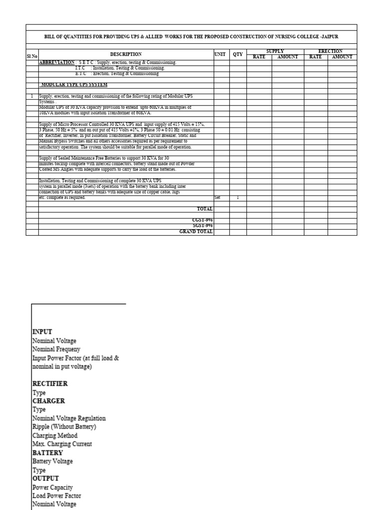 R0-Nursing College-Ups Boq - 28.06.2023 | PDF | Power Inverter | Rectifier