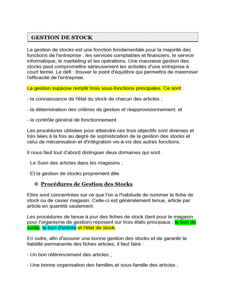 Gestion efficace des stocks en magasin | PDF | Inventaire | Business
