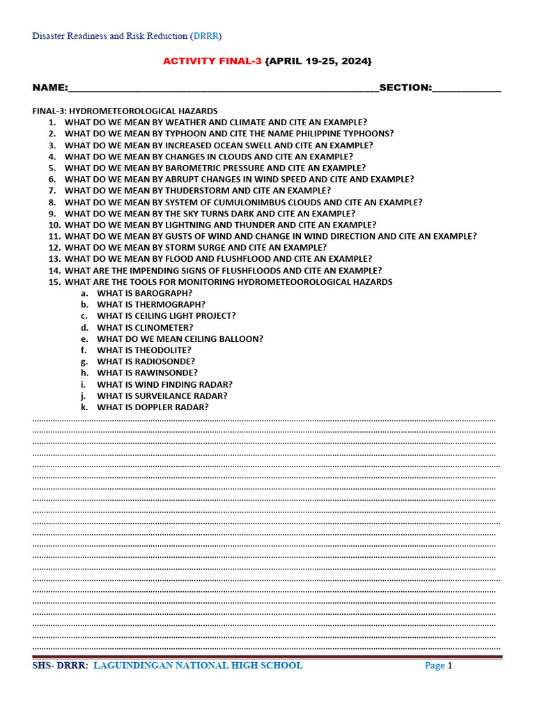 ACTIVITY DRRR Final 3 APRIL 19 25 2024 | PDF | Wound | Branches Of ...