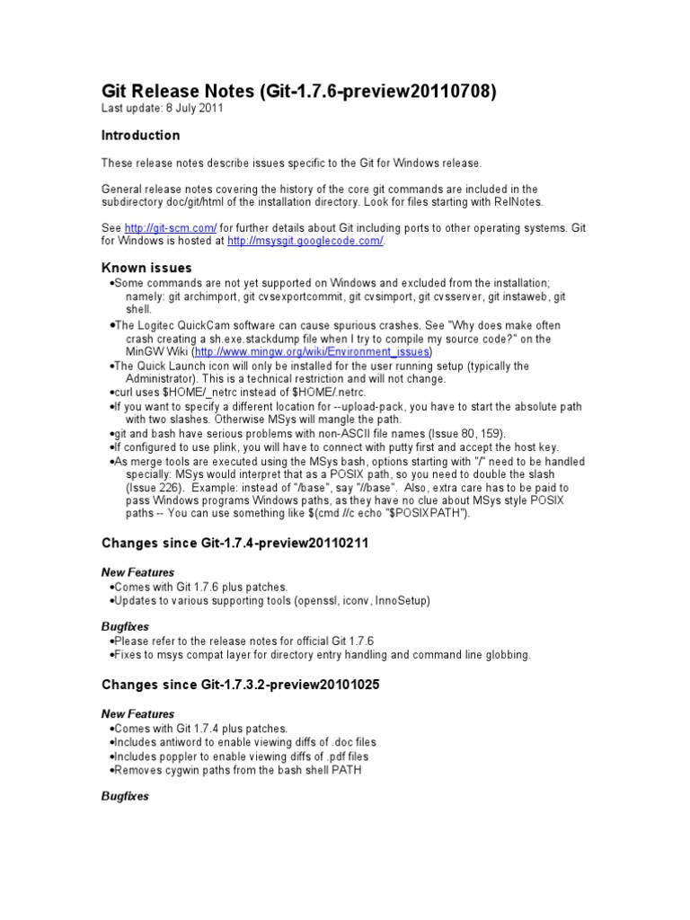 Git Release Notes (Git-1.7.6-Preview20110708) : New Features | Download ...