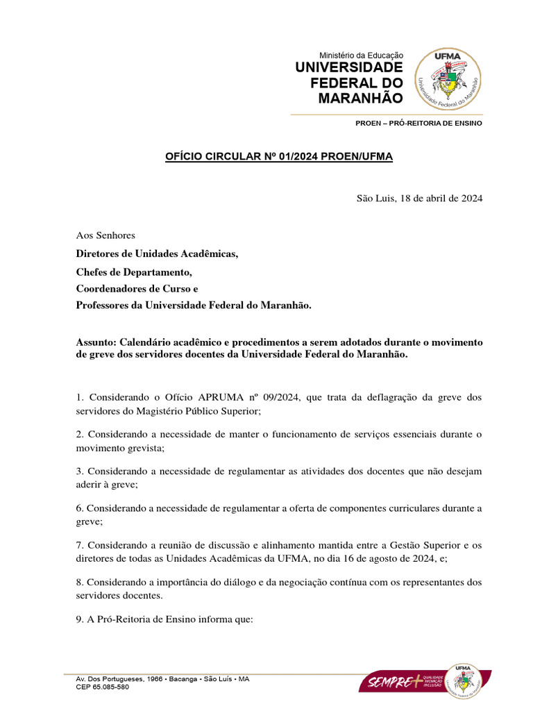Ofício Circular PROEN Sobre Greve Docente | PDF | Universidade