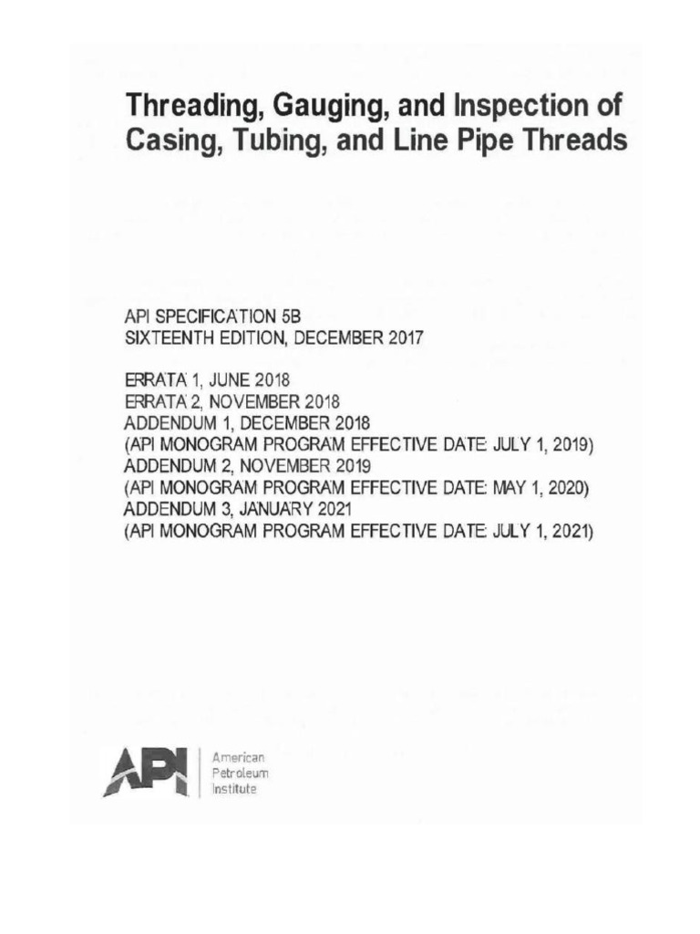 Especificación API 5B: Roscas y Inspección | PDF | Pulgada | Medición