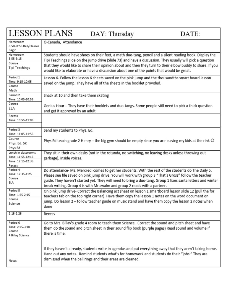 6 Period Day Planner 2 Thursday | PDF