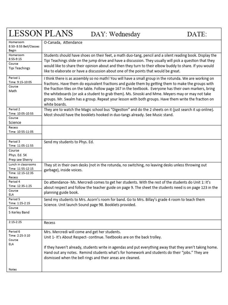 6 Period Day Planner 2 Wednesday | PDF