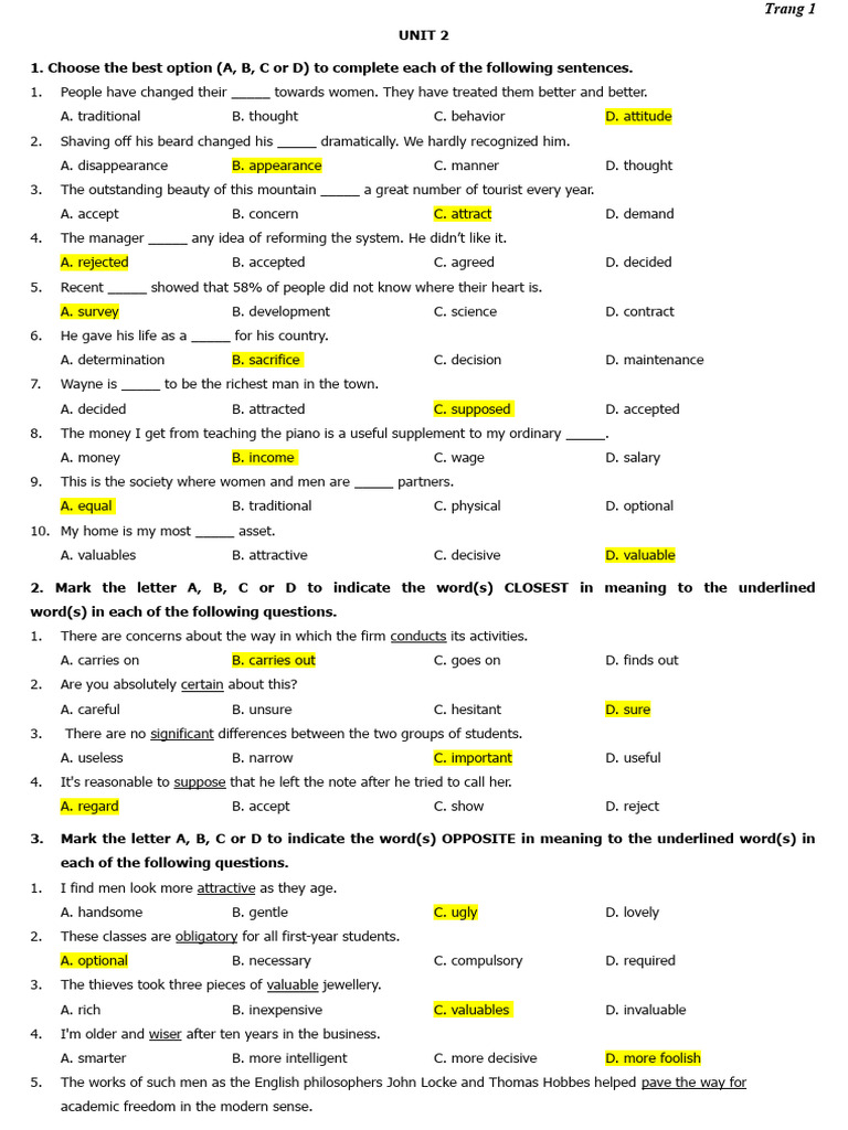 Unit 2 Key | PDF | Marriage
