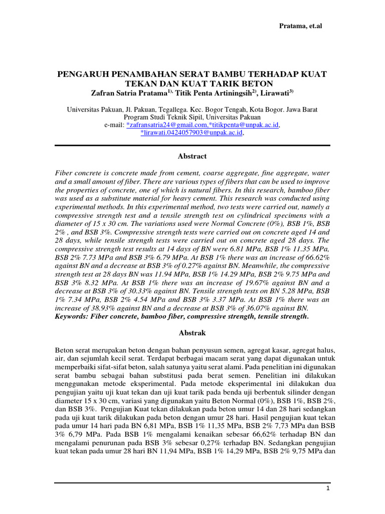 Pengaruh Penambahan Serat Bambu Terhadap Kuat Tekan Dan Kuat Tarik Beton | PDF | Teknologi ...