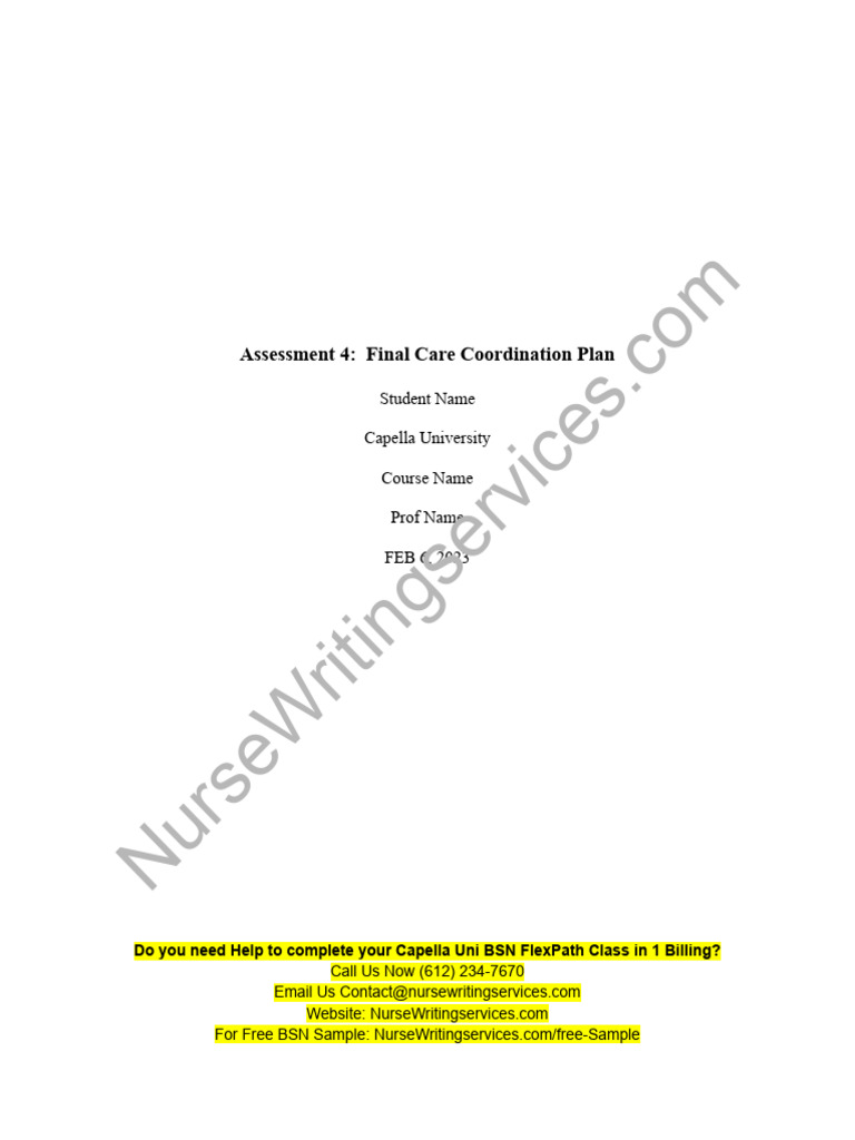 Nurs Fpx 4050 Assessment 4 Final Care Coordination Plan | PDF | Physical Therapy | Chronic ...