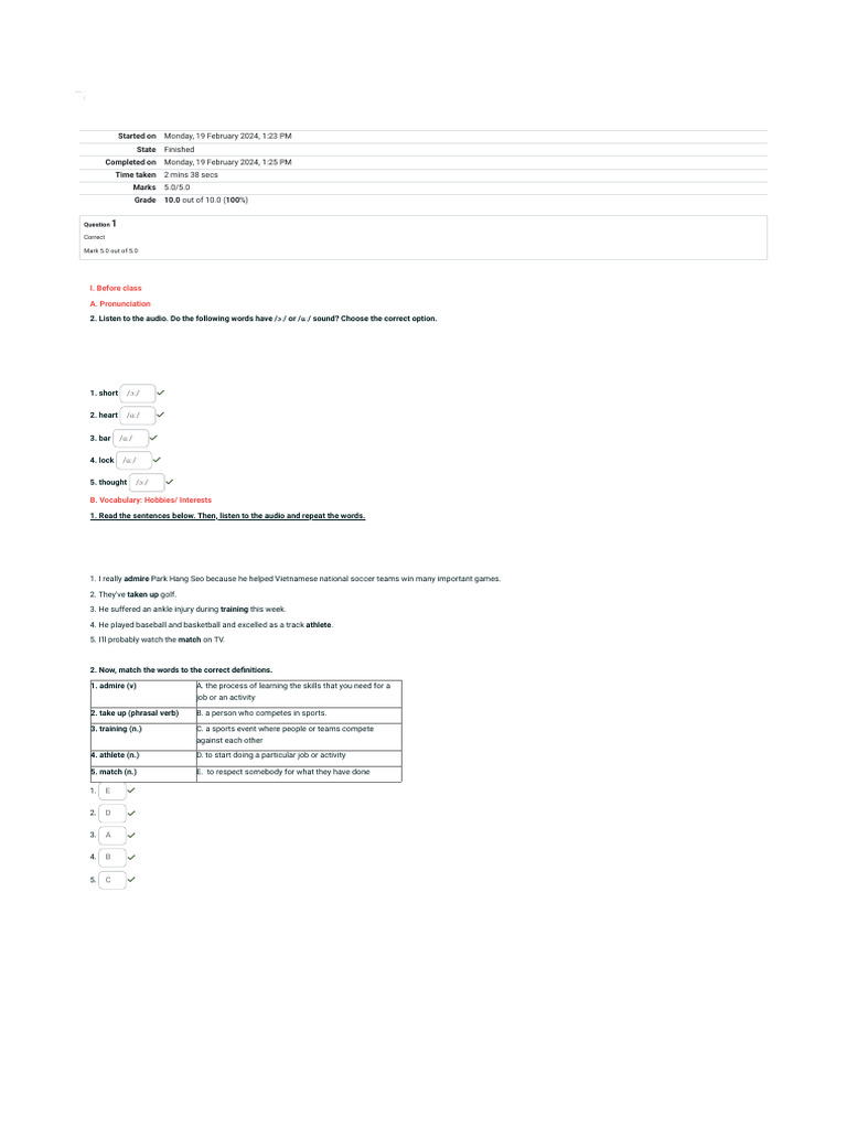 IELTS Speaking (Week 3) - Before Class - Attempt Review | PDF