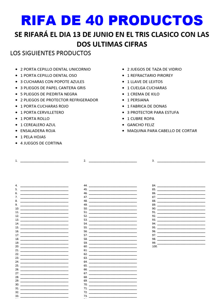 Rifa de 40 Productos | PDF