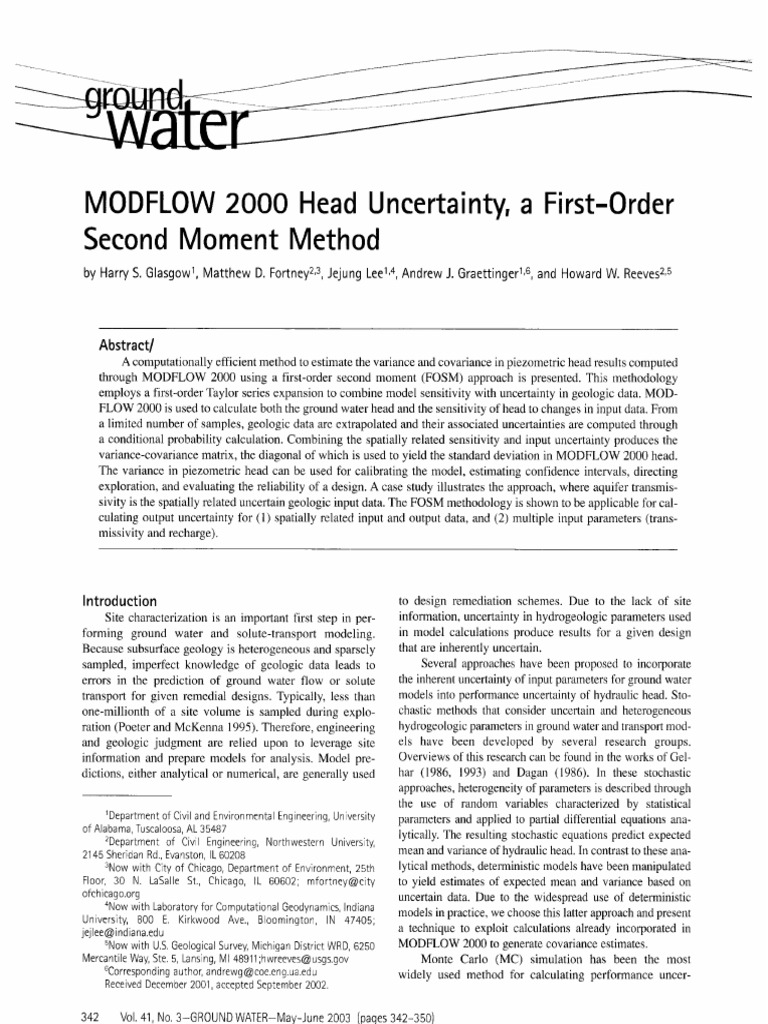 MODFLOW 2000 Head Uncertainty, A First-Order Second Moment Method ...