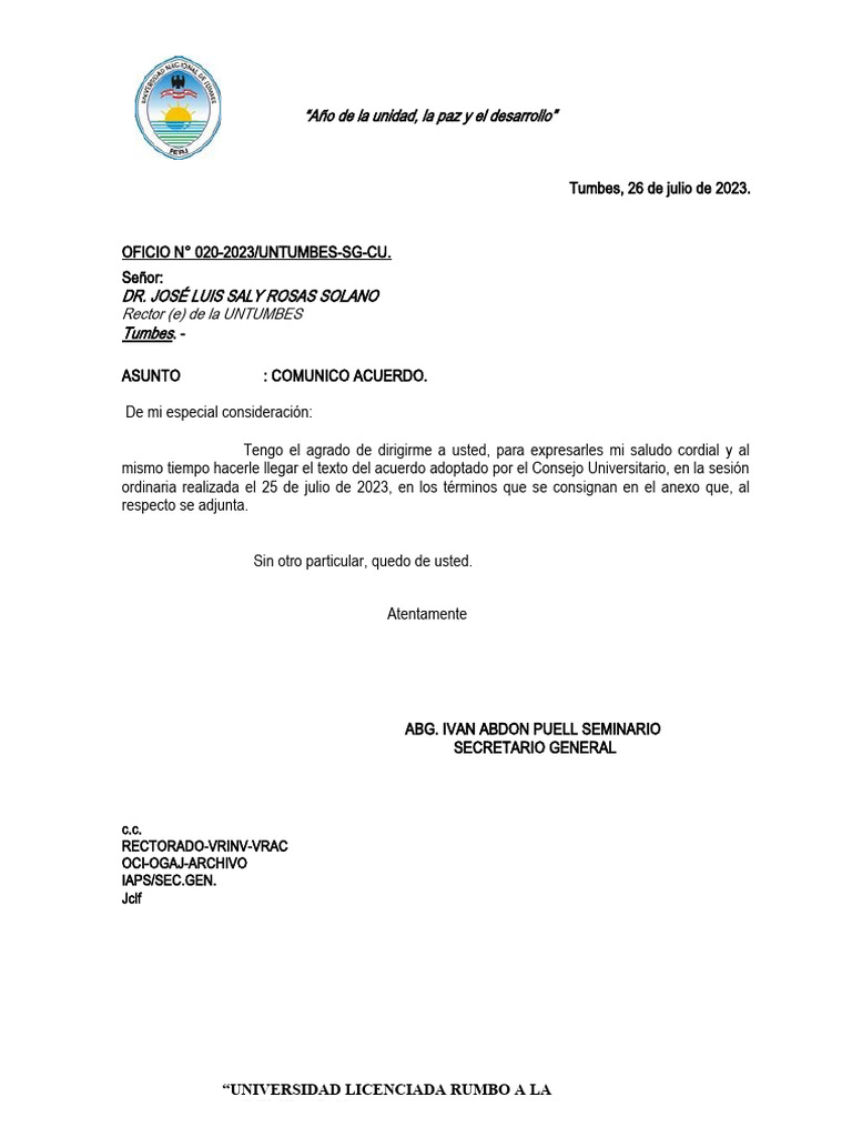 Oficio #020-2023-Acuerdo de Consejo | Descargar gratis PDF ...