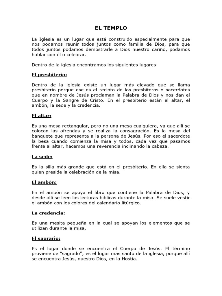 Partes del Templo Católico | PDF | Altar | Bautismo